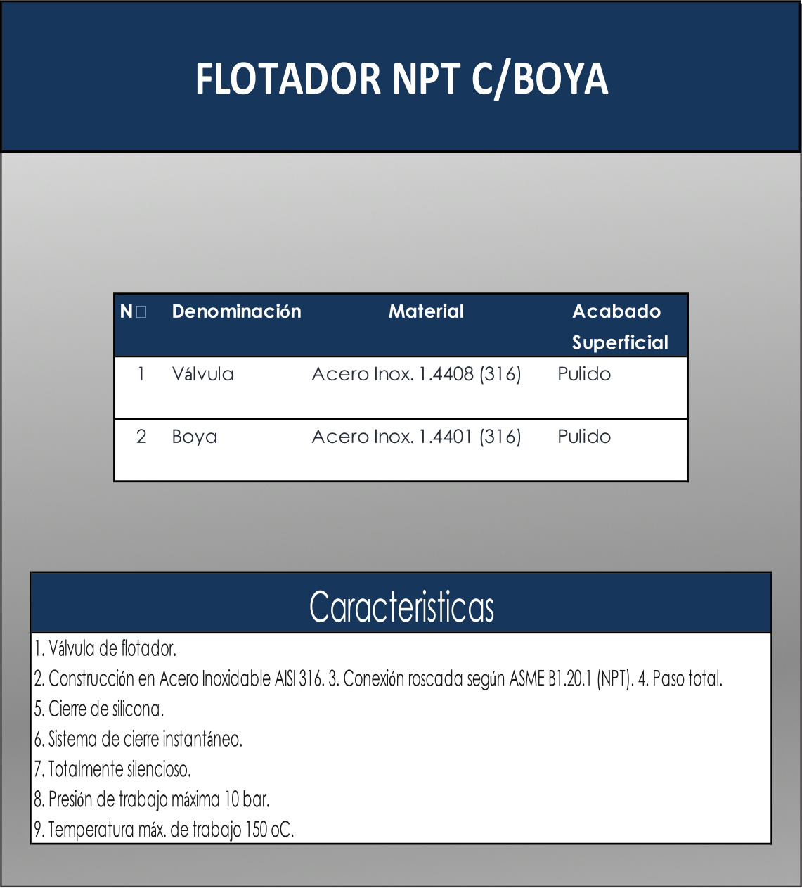 FLOTADOR NPT CON BOYA – DLaT Inoxidables